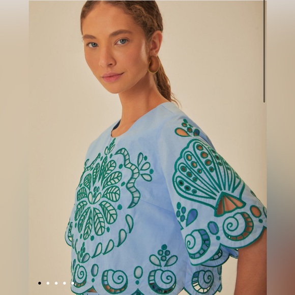 FARM Rio | Tops | Farm Rio Light Blue And Green Graphic Richelieu Crop ...